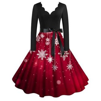 Generic HUIFUAO Robes de Noël fantaisie pour femme - Costume de sapin de Noël - Grande taille - Col en V - Manches longues - Robe de Noël pour fête, cocktail,