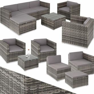 TecTake Salon en rotin Lignano avec 2 fauteuils