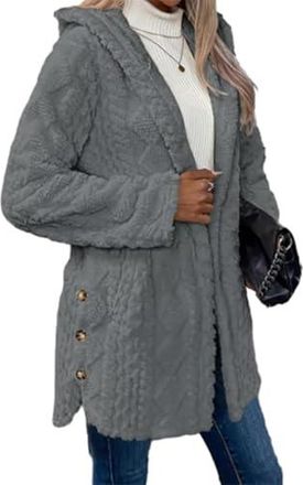 Generic Pull en tricot ouvert sur le devant boutonn&eacute; pour femme, cardigan tendance &agrave; capuche chaud pour lhiver, gris, XXL