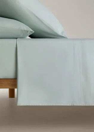 Mango Drap plat percale de coton 200 fils lit 135/140 cm vert d&acute;eau - Home - Lit 135/140 cm - MANGO HOME