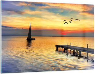 Arttor Wandbilder Dekoration Wohnzimmer Strand landschaft wasser brücke Bilder auf Glas 120x80cm Glasbild Schlafzimmer Küche Deko Wand Kunstdruck Art Groß XX