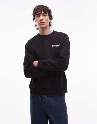 Wood Wood Double A By Wood Wood - James - Sweatshirt in Schwarz mit Rundhalsausschnitt und Doppel-Sonnenprint