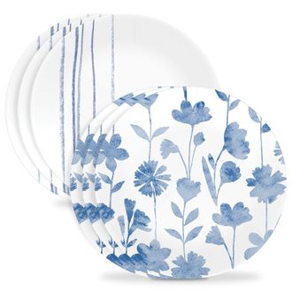 Corelle Corelle 6 Stück 21,6 cm Vitrelle Glas Lunch-Teller, leicht, kratzfest, botanische Streifen