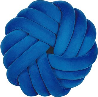 Beliani Dekokissen Knotenoptik 30 x 30 cm Geflecht Polyester Ovalform blau Akola