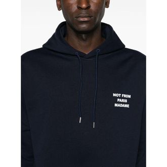 Dr&ocirc;le de Monsieur Text-Embroidered Cotton Hoodie - Navy