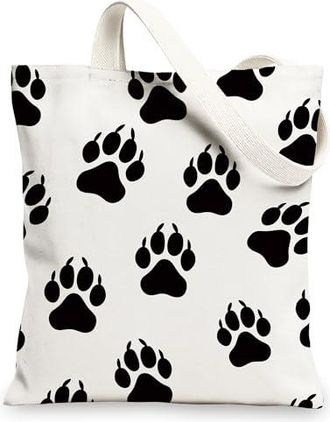 Generic Sacs fourre-tout en toile avec motif animal élégant, sacs dépicerie réutilisables, légers et lavables avec bandoulière, blanc, 13x15 Inch