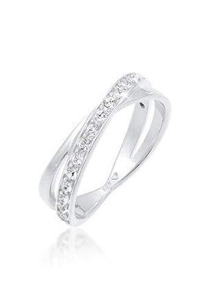 Elli Bague Femme Enveloppe Élégante avec Cristaux en Argent Sterling 928