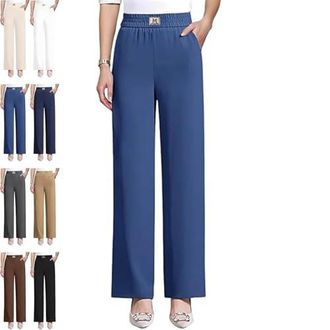 Generic Pantalon extensible taille haute drap&eacute; doux et soyeux pour femmes &acirc;g&eacute;es de plus de 50 ans, Bleu clair - Short, 3XL
