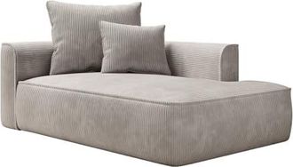 Vente-Unique M&eacute;ridienne Droite en Velours c&ocirc;tel&eacute; Beige PINETA