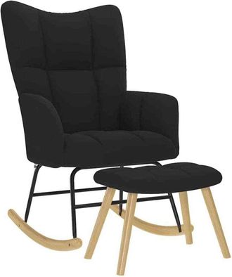 vidaXL Schaukelstuhl mit Fußhocker Schwarz Stoff - Vidaxl