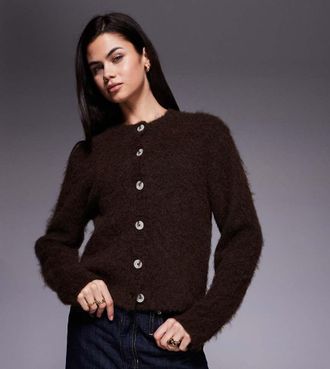 the frolic Exclusivit&eacute; - The Frolic - Gilet boutonn&eacute; en maille duveteuse - Chocolat-Brown