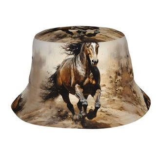 Generic Chapeau De Seau Image dun Cheval Western Hommes Chapeau De Seau Respirant &Agrave; Large Bord Bonnet Soleil, pour Sports, Chasse, Plage, 56-58cm