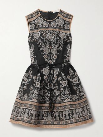 Zimmermann Balance Minikleid Aus Organza Aus Einer Leinen-seidenmischung Mit Bindeg&uuml;rtel - Schwarz