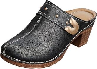 Generic Mules pour femme - Sabots à bout fermé - Sandales à talons hauts et épais - Soutien de la voûte plantaire - Pantoufles orthopédiques creuses - Confort