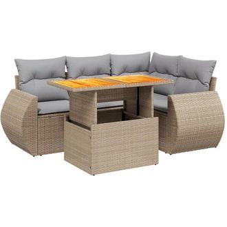 vidaXL Vidaxl - Salon de jardin avec coussins 5 pcs beige r&eacute;sine tress&eacute;e