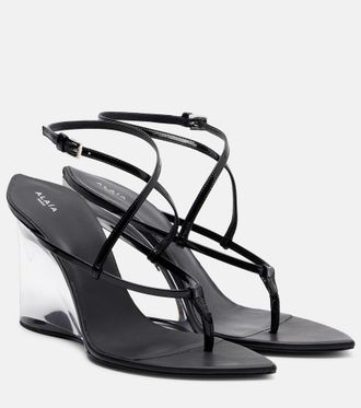 Alaia Ala&iuml;a Sandales tongs compens&eacute;es en cuir verni