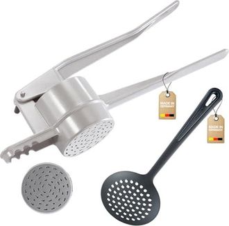 Westmark Spätzle-Set, 2tlg., 1 Spätzle-/Kartoffelpresse mit traditioneller Lochung, Spätzlechef + 1 Schöpflöffel, Gentle, Aluminiumdruckguss/PA, Silber/Schwarz