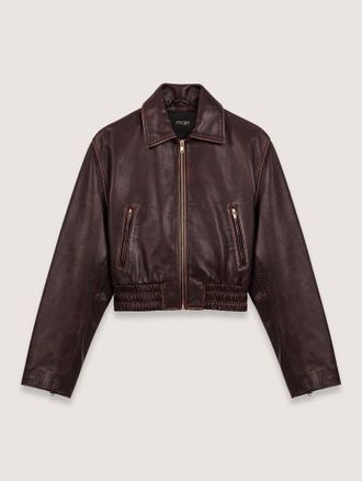 Maje Blouson En Cuir Vintage - Marron - Maje