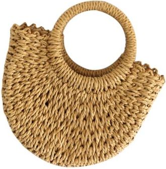 BESTONZON BESTonZON Paquet &agrave; Main Tiss&eacute; &agrave; la Main en Paille Couleur Marron Demi-Lune Paquet Fourre-Tout L&eacute;ger et Spacieux pour Plage et Sorties d&Eacute;t&eacute; Pochette de