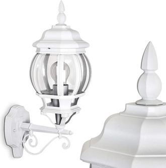 HOFSTEIN Außenwandleuchte Lentua, Wandlampe aufwärts in antikem Look, Aluguß in Weiß m. Kunststoff-Scheiben, Wandleuchte m. E27-Fassung, Vintage Außenleuchte f