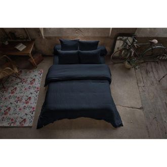 Douceur d'Intérieur Cdaffaires - Pack linge de lit en gaze de coton - 220x240 cm + 140x190 cm + 2 taies 60x60 - Bleu foncé