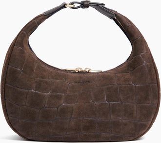 Le Tanneur Petit sac hobo Juliette en cuir refente de velours emboss&eacute; crocodile