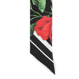 Dolce & Gabbana Womens Silk Scarf With Rose Print Black-Red Black/red Scarfs