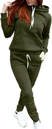 Generic Surv&ecirc;tement pour femme - Grande taille - Sweat &agrave; capuche - Pantalon de jogging - Tenue d&eacute;contract&eacute;e - Couleur unie, vert militaire, XL