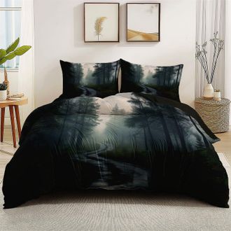 Generic Bettwäsche 3 Teilig Bettbezug 135 x 200 cm Fantasie Landschaft Dschungel Bedruckte Bettwäsche-Sets aus Mikrofaser Weich für Kinder Jungen Erwachsene B