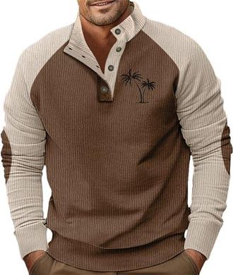 Generic Sweatshirts pour hommes Pulls Automne et Hiver Manches Épaule Homme Imprimé Décontracté Col Montant Lâche Velours Côtelé Colorblock Sport Pull Manches