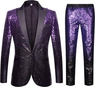 Generic Blazer &agrave; paillettes brillantes pour homme - Ensemble deux pi&egrave;ces - Blazers crant&eacute;s d&eacute;contract&eacute;s et intelligents - Un bouton - Coupe r&eacute;guli&egrave;re - Change