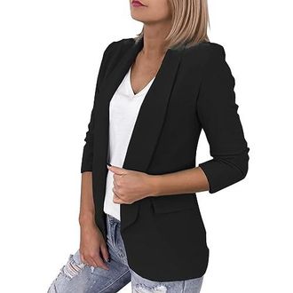 Generic Veste blazer pour femme élégante et longue - Veste de costume large ouverte à lavant - Couleur unie - Pour le bureau - Classique - Coupe droite - Pour