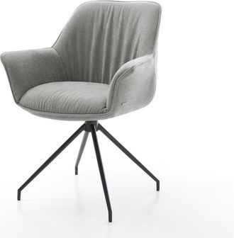 DELIFE Esszimmerstuhl Keila-Flex mit Armlehnen Strukturstoff Soft Grau Kreuzgestell konisch Schwarz, Esszimmerstühle