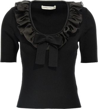 Alessandra Rich Femme, Blouses et Chemises, Noir, Taille: 36 FR Pull en M&eacute;rinos avec Organza