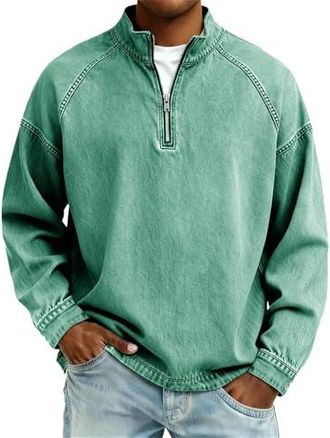 Generic Sweat-shirt dext&eacute;rieur &agrave; fermeture &eacute;clair quart pour homme, col montant, pull &agrave; manches longues, pull d&eacute;contract&eacute; &agrave; fermeture &eacute;clair 1/4, Vert, 5XL