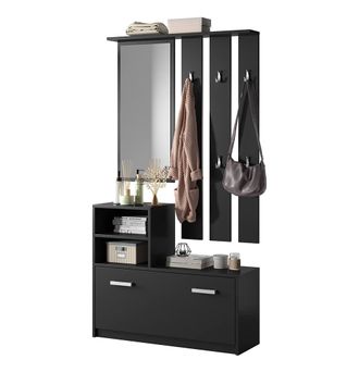 Selsey Flurgarderoben Set Garderobe Flur Wandgarderobe Garderobenpaneel Schuhregal Spiegel Regal Garderobenset Schwarz Mit Silbernen Griffen Yesfir