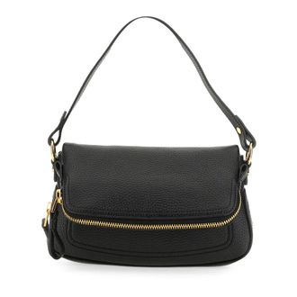 Tom Ford Femme, Sacs, Noir, Taille: ONE Size Sac bandouli&egrave;re en cuir grain&eacute; avec design pli&eacute;