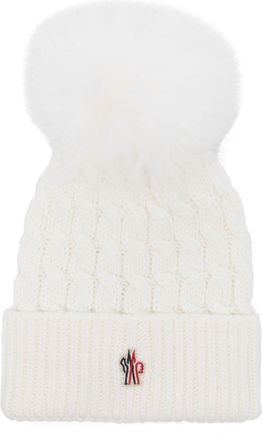 Moncler Beanie mit Bommel - Wei&szlig;