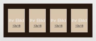 Bildershop-24 Bilderrahmen Collage Monza Weiß (matt) 64x27cm mit Vier Passepartout-Ausschnitten 13x18cm in Dunkelbraun Fotorahmen, Wechselrahmen, Posterrahmen, Puzz