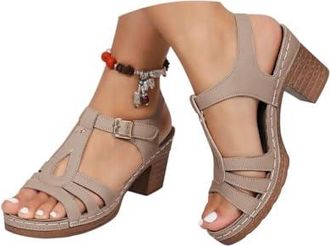 Minetom Sandales Femme Ete Chaussures À Talons De Plage Platform Boho Beach Mariages Soirée Sandals avec Talon Bloc A Kaki 41 EU
