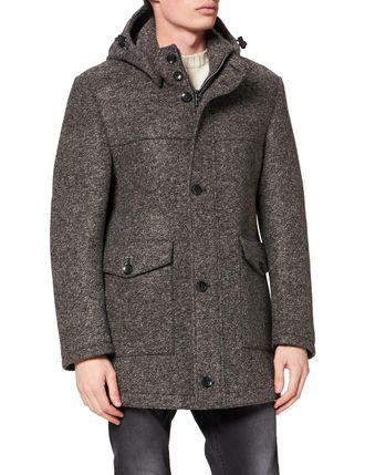 Bugatti Herren Kurzmantel aus Wolle mit abnehmbarer Kapuze