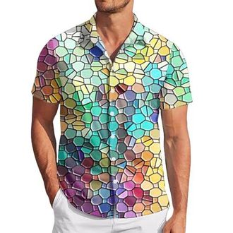 Generic Chemise Paillette Homme- Chemise &agrave; Manches Courtes pour Homme Style Mardi &agrave; Sequins Imprim&eacute;E en 3D Num&eacute;Rique Col &agrave; Revers Et Boutons Chic