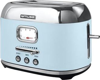 Muse Muse Retro Toaster, 2 Scheiben, 6 Bräunungsstufen, analoge Anzeige, beleuchtete Tasten, Krümelschublade, pastell blau