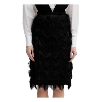 Karl Lagerfeld Ensemble Jupe &agrave; Franges et Gilet Superpos&eacute; - Femme - Jupes - Noir - Taille: 40 FR