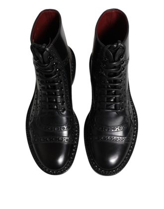 Dolce & Gabbana Mens Black Leather Lace Up Mid Calf Boots Shoes