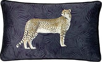 Riva Paoletti Cheetah Forest Samt Kissenhülle - Realistisches Tier- und Blätterdesign, Weich, Strapazierfähig, Dekoratives Kissen (Marineblau - 50 x 30 cm)