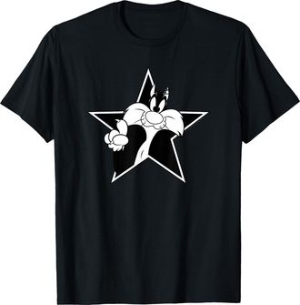 Looney Tunes Looney Tunes Sylvester Star T-Shirt, Herren, Unisex-Kinder, Schwarz, S, Kurzarm, T-Shirt, Pullover, Alle Jahreszeiten, 1er Pack