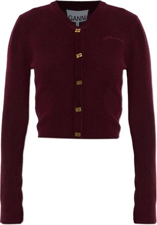 Ganni Femme, Pulls, Rouge, Taille: 34 FR Cardigan en laine &agrave; silhouette ajust&eacute;e