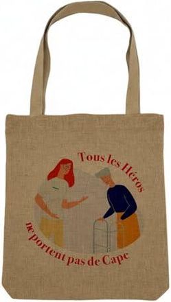 Fabulous Sac Shopping Tote Bag Aspect Lin - Les Vrais H&eacute;ros - Aide Soignante Infirmi&egrave;re M&eacute;tier Sac de Courses Toile Epaisse 360g Beige Naturel Cabas Port&eacute; Epau