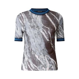 Roberto Cavalli Femme, Tops, Bleu, Taille: 38 FR T-shirt imprim&eacute; marbre avec finitions paillet&eacute;es